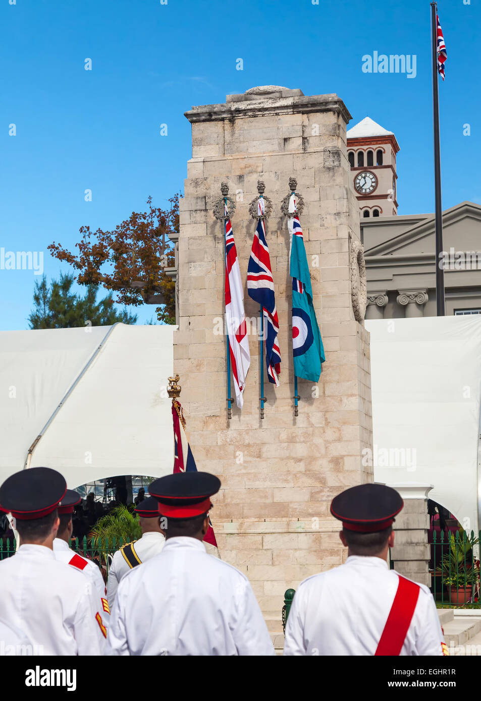 Members of the Bermuda Regiment standing at attention during the ...