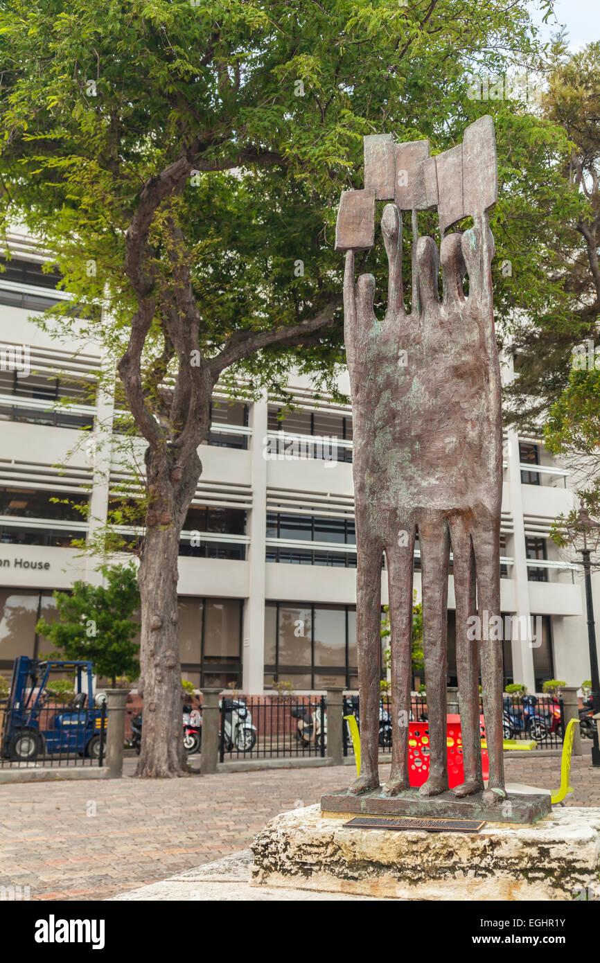 The sculpture "When Voices Rise" commemorates the 1959 theater boycott ...