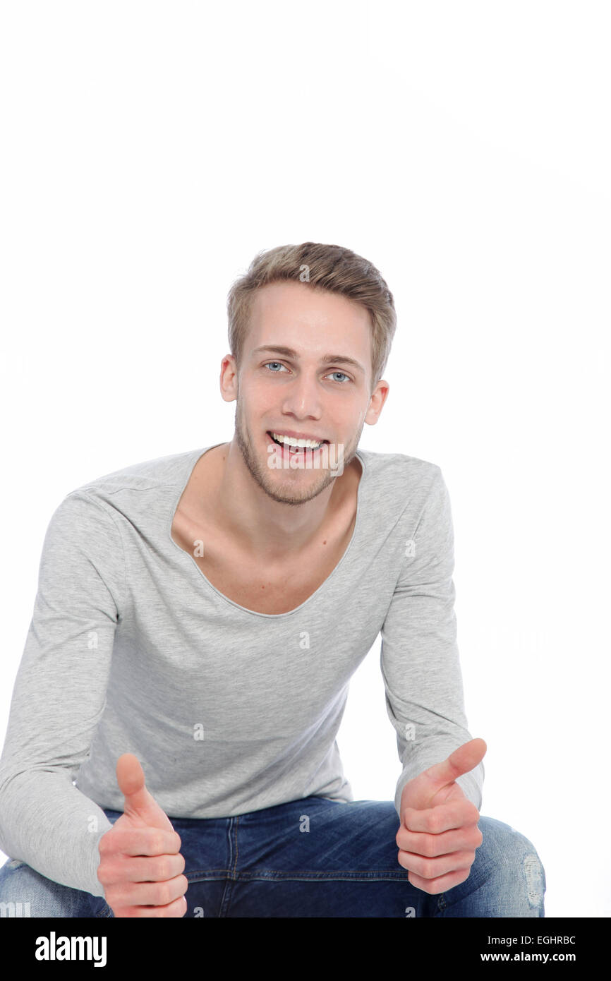 isolated, happy, guy, good, male, man, white, up, smile, sign, young ...