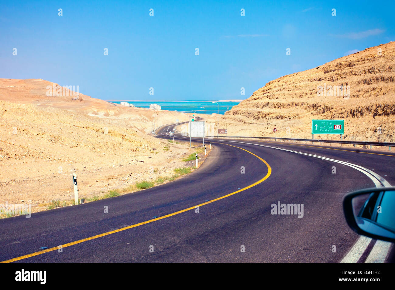 Mountain road to Dead Sea. View from the window of a vehicle Stock ...