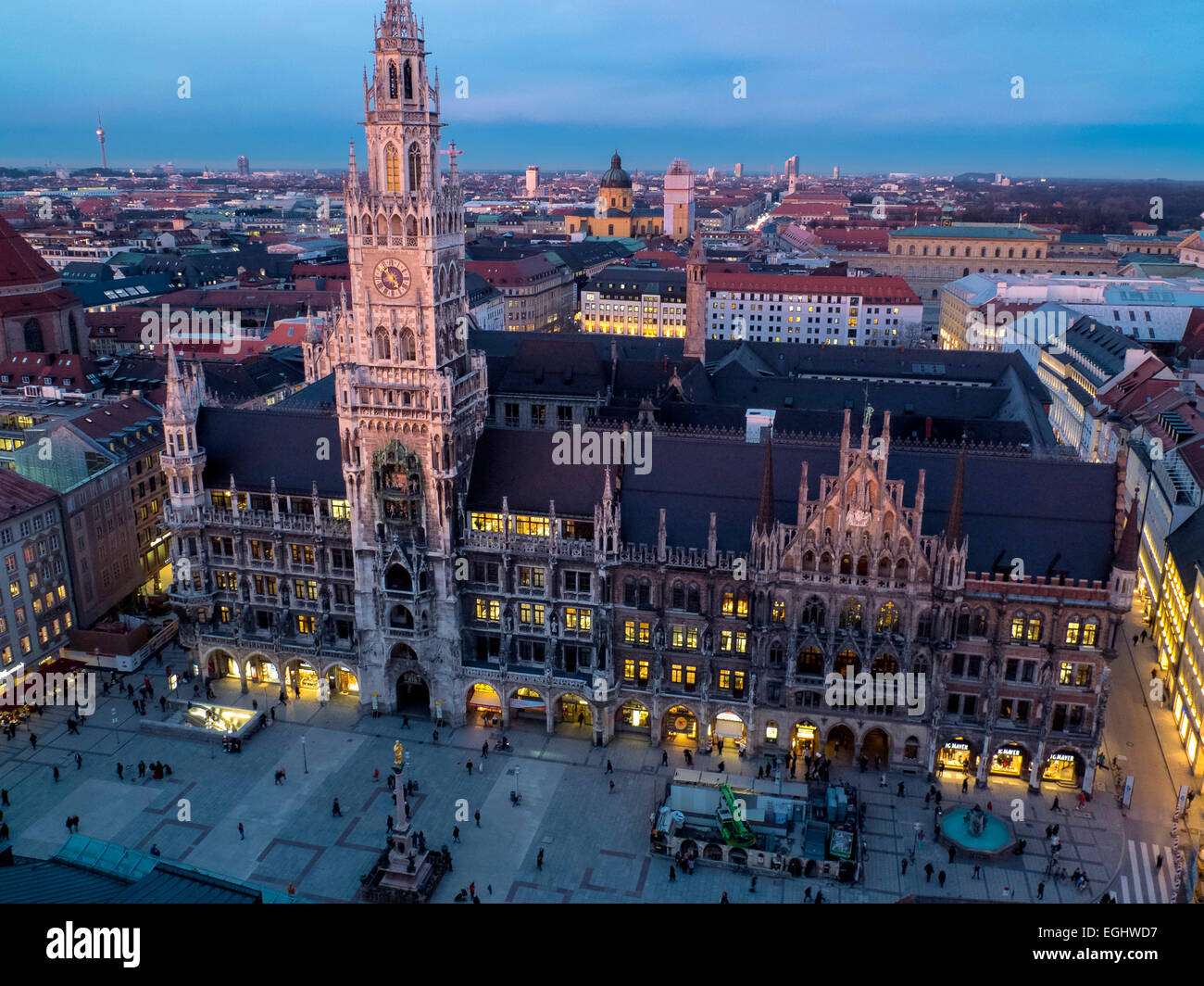 View from St. Peter (Alter Peter) on Marianplatz with New Townhall ...