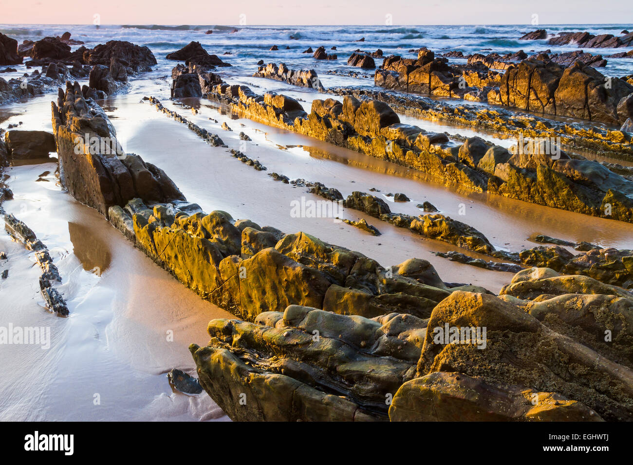 Barrika beach at sunset. Biscay, Basque Country, Spain, Europe Stock ...