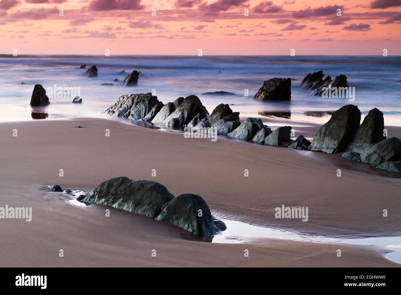 Barrika beach at sunset. Biscay, Basque Country, Spain, Europe Stock ...