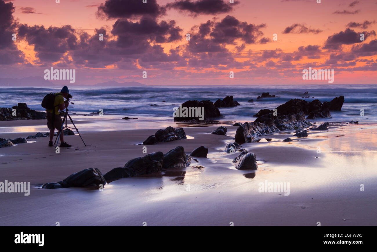 Barrika beach at sunset. Biscay, Basque Country, Spain, Europe Stock ...