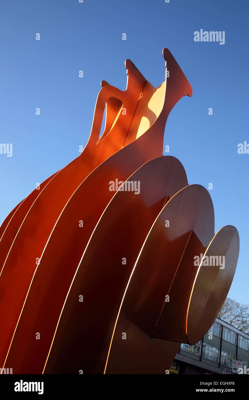 Orange metal sculpture in The Quadrant shopping centre at Dunstable ...