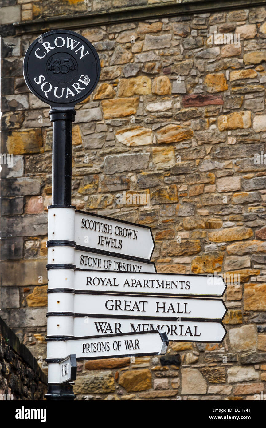 Directions signal. Edinburgh Castle. Scotland, UK, Europe Stock Photo ...