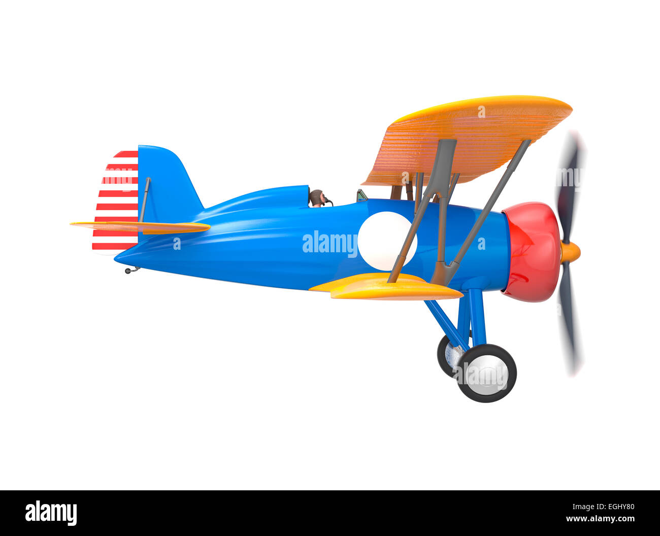 Yellow and blue biplane isolated on white background Stock Photo - Alamy
