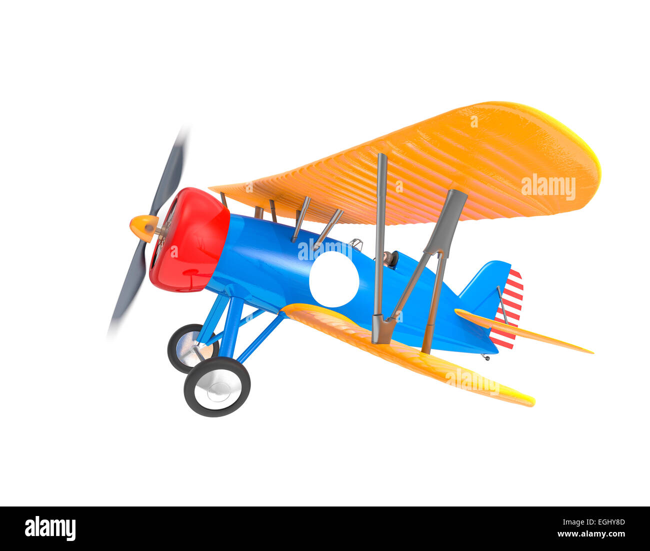 Yellow and blue biplane isolated on white background Stock Photo - Alamy