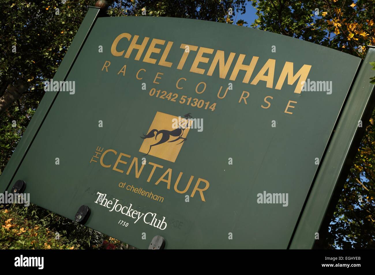 Cheltenham racecourse signs, signage. National Hunt racing Stock Photo ...