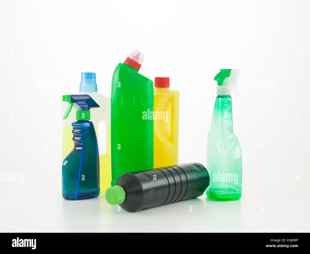 cleaning products on white background Stock Photo - Alamy