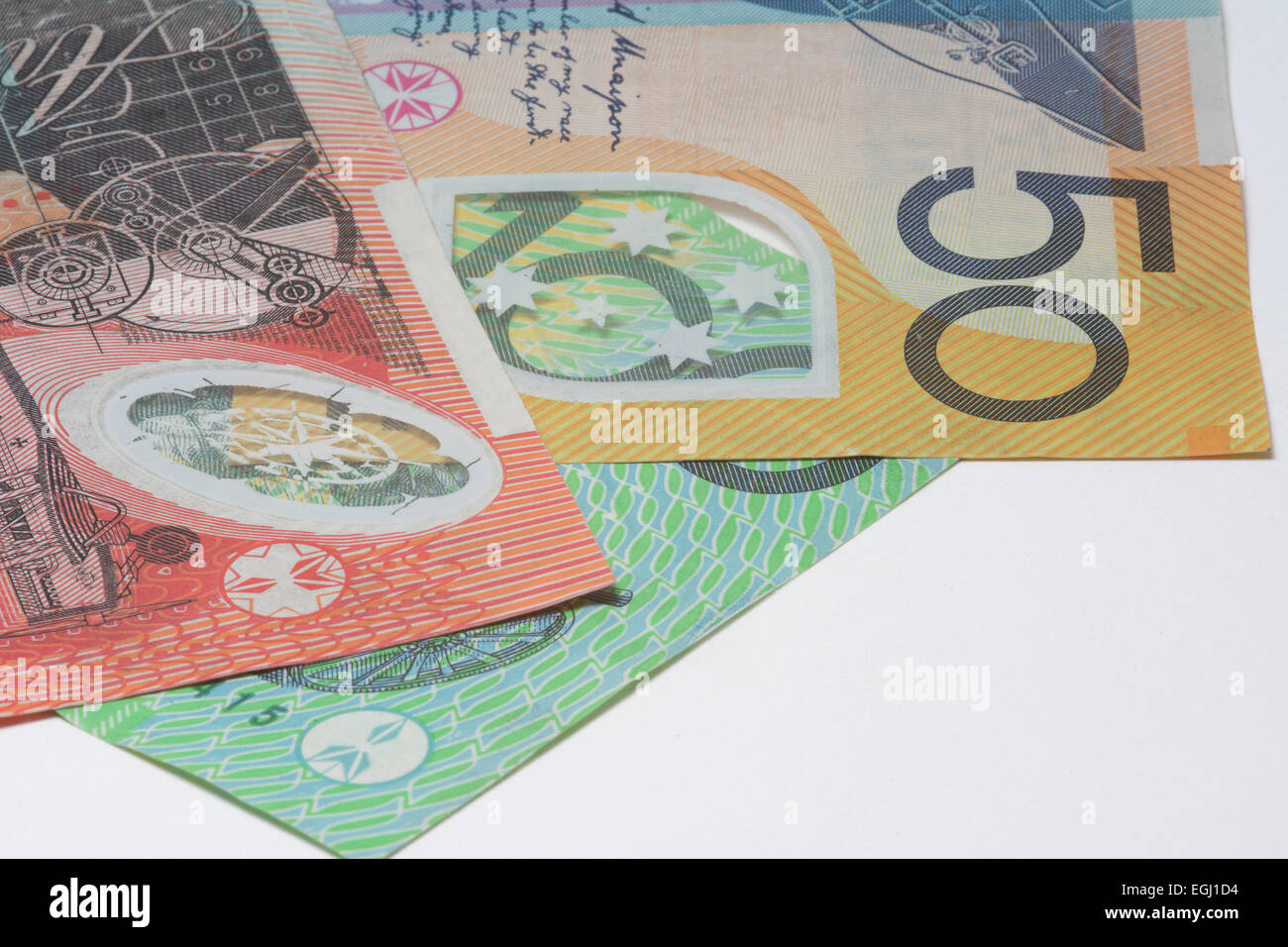 Close Up Australian Money with see through windows known as diffractive ...