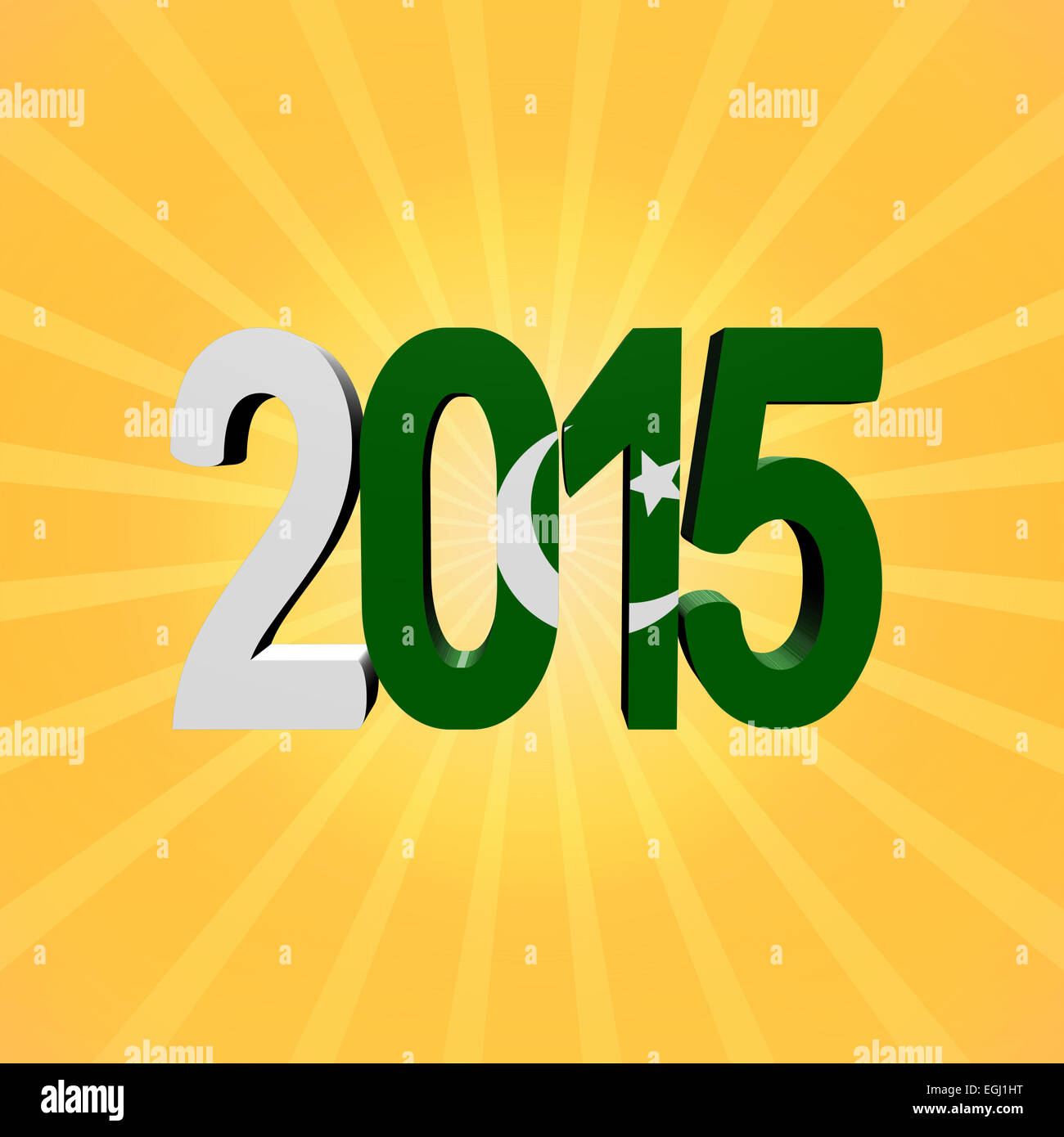 Pakistani flag 2015 text on sunburst illustration Stock Photo - Alamy