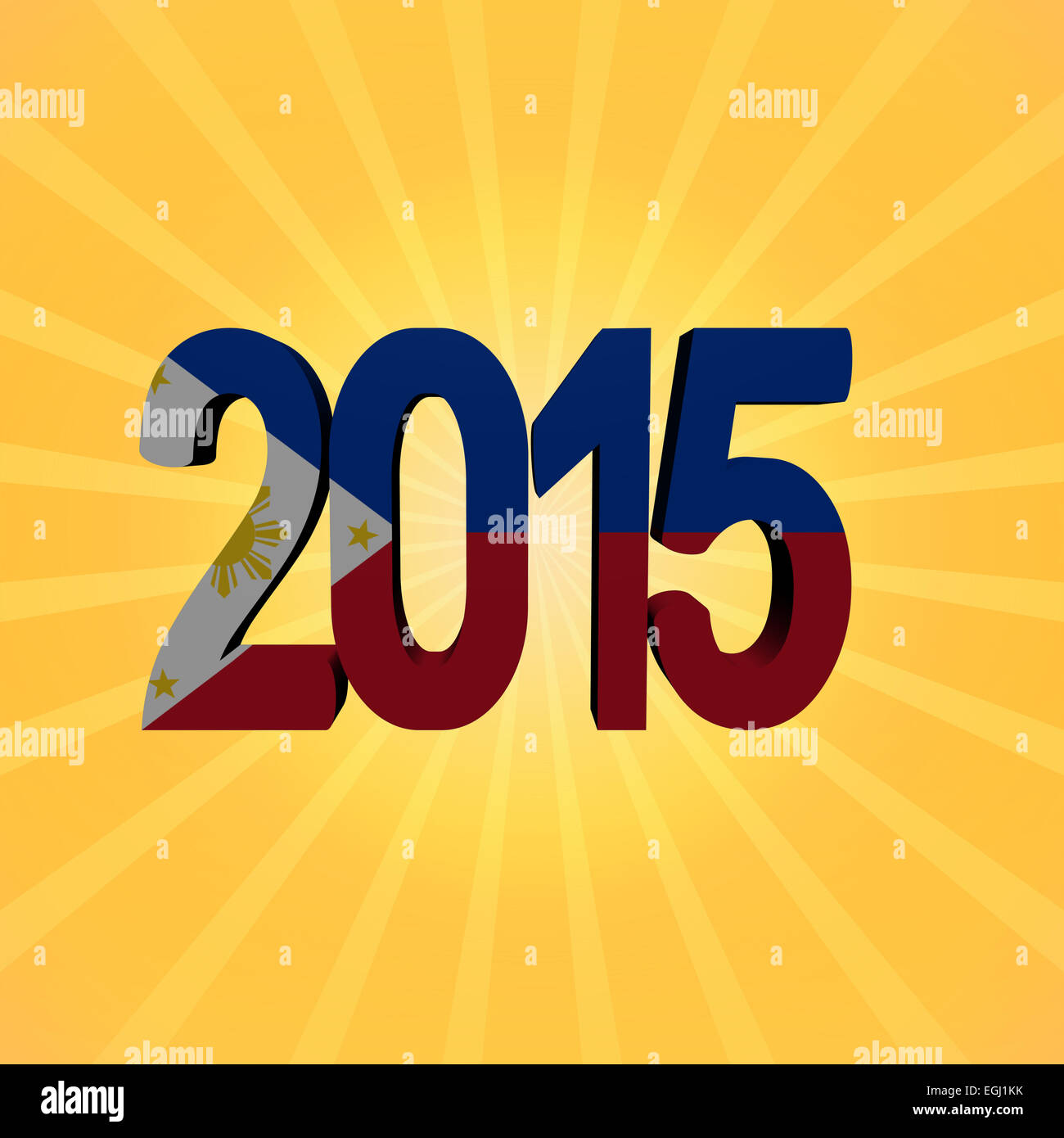 Philippines flag 2015 text on sunburst illustration Stock Photo - Alamy
