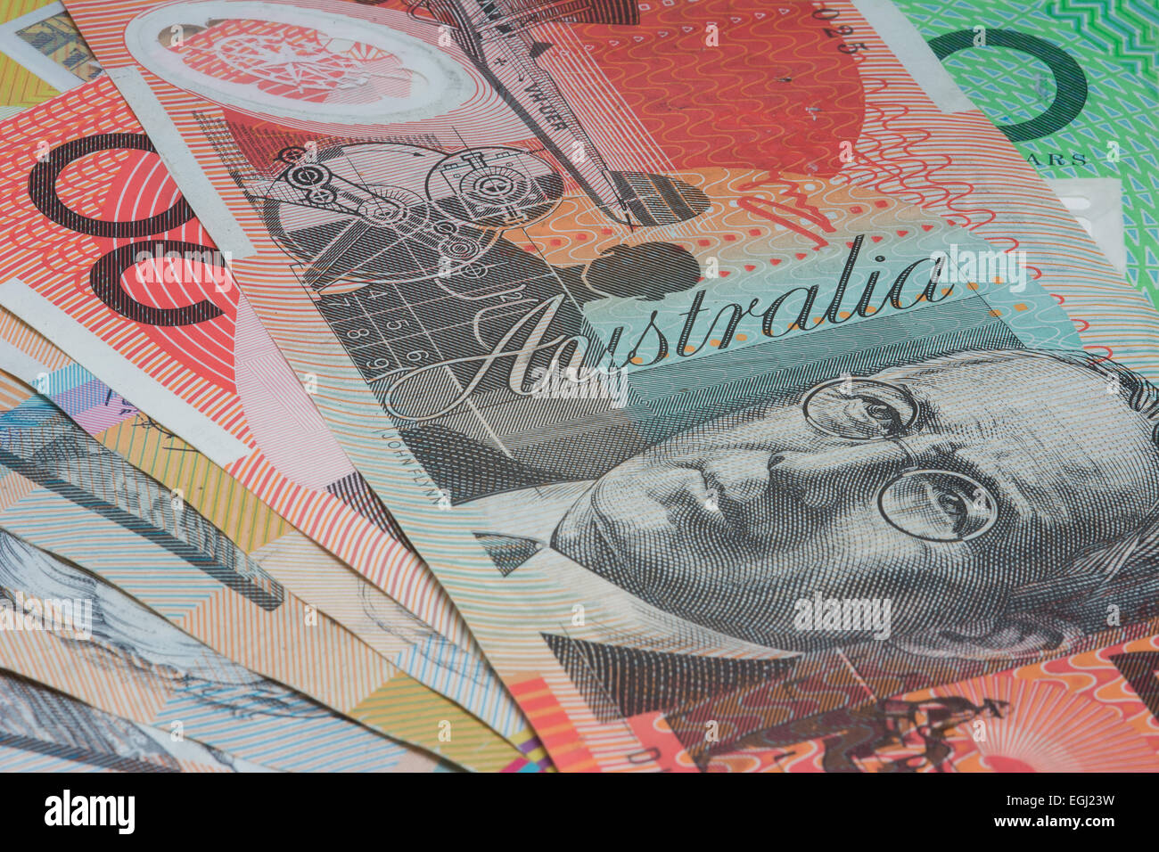 Close Up pile of Australian Money Stock Photo - Alamy