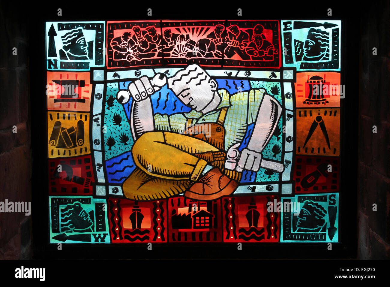 Modern Stained Glass Window Depicting Cammell Laird Shipyard Worker by ...