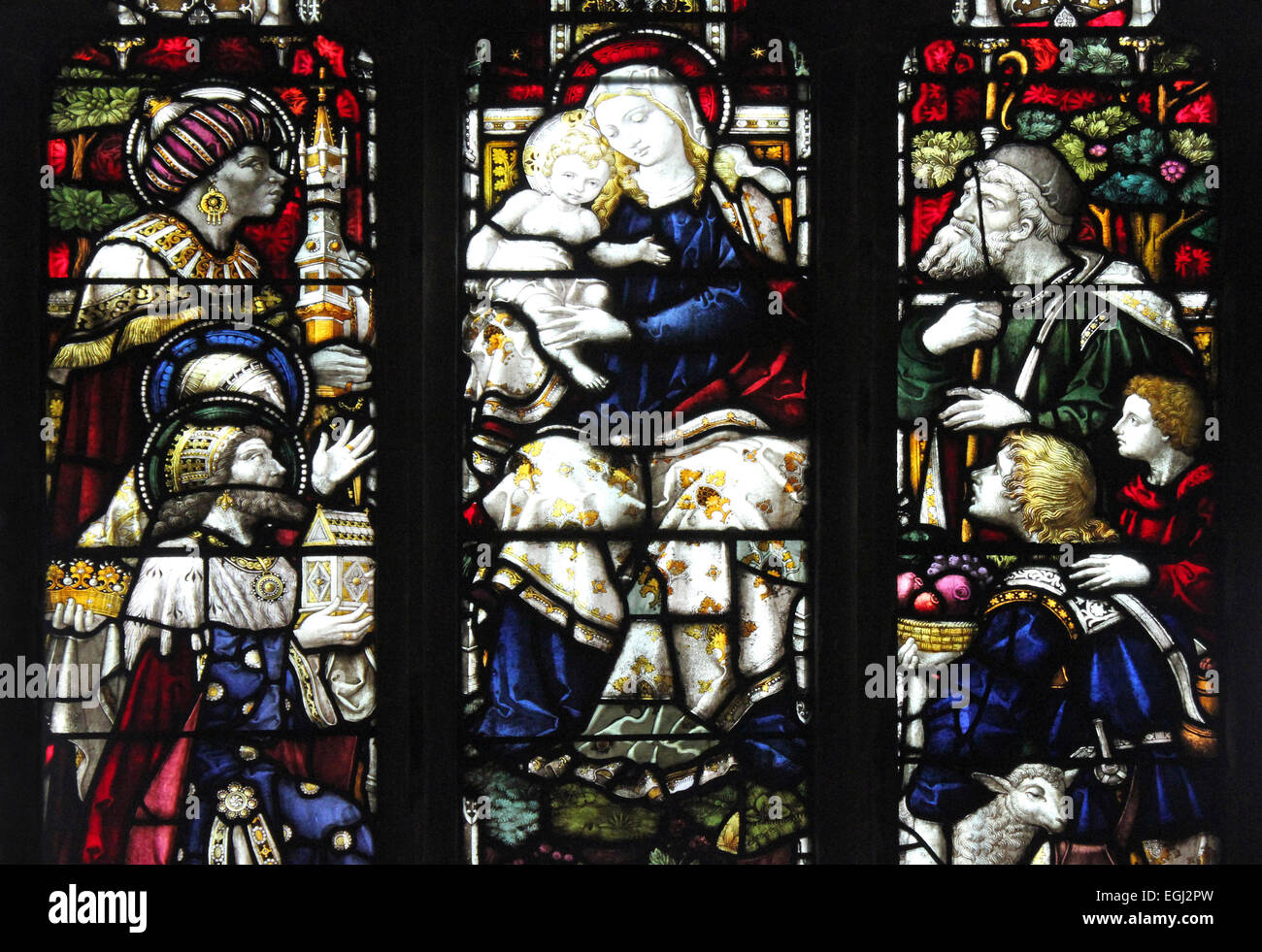 Stained Glass Nativity Scene - Adoration Of The Magi Stock Photo - Alamy