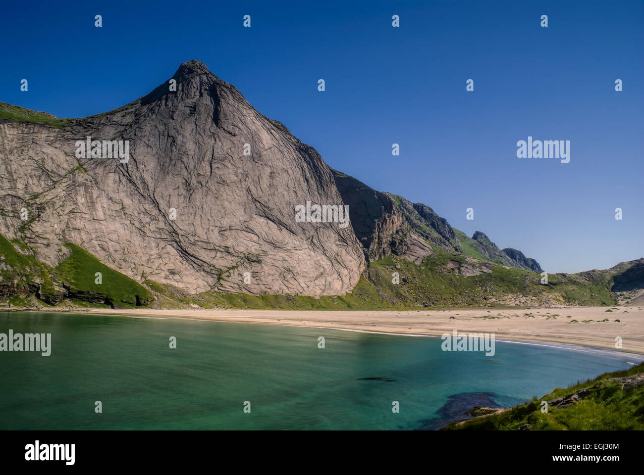 Picturesque Bunes beach on Lofoten islands in Norway Stock Photo - Alamy