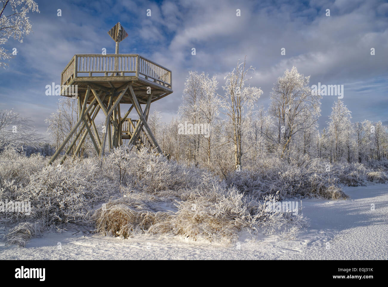 Look out tower over snowy winter land Stock Photo - Alamy