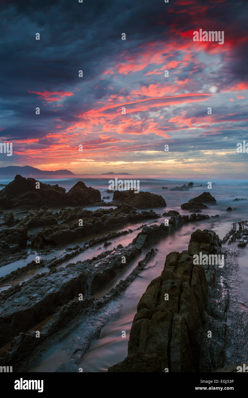 Barrika beach at dusk. Biscay, Basque Country, Spain, Europe Stock ...