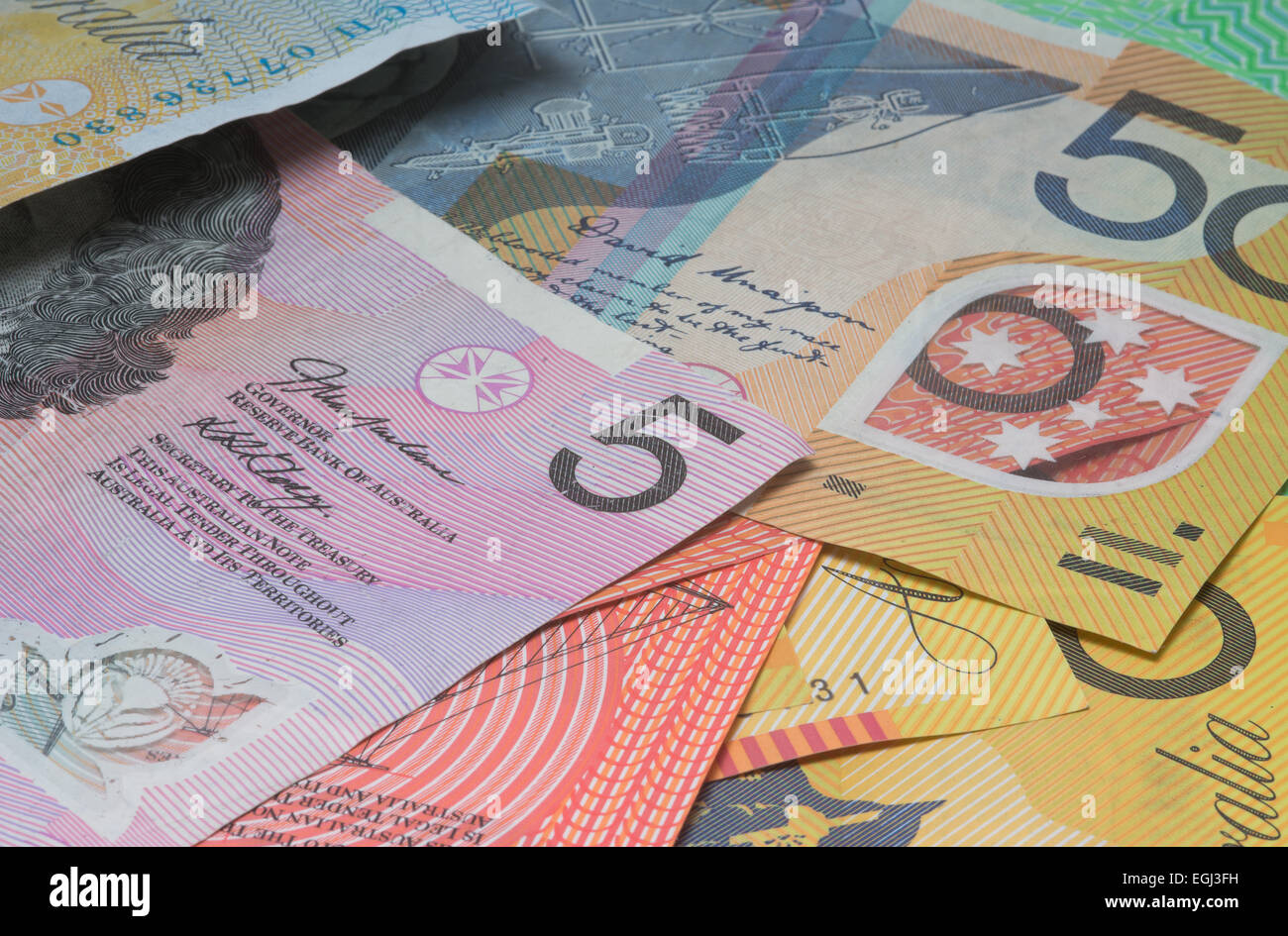 Close Up pile of Australian Money Stock Photo - Alamy