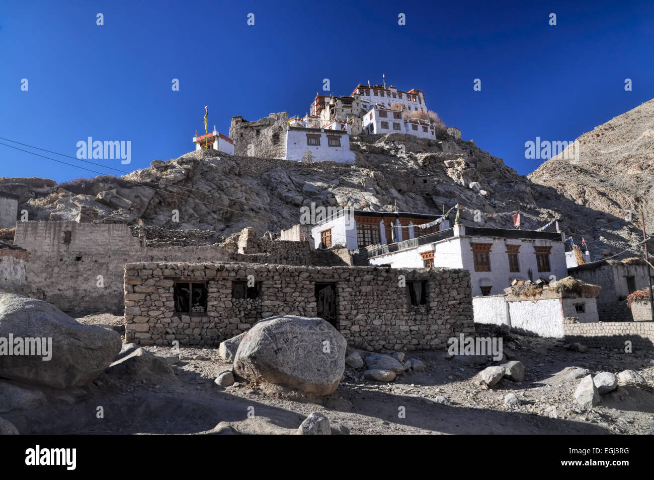 Close-up view of Chemrey monastery built on rocks, Ladakh Stock Photo ...