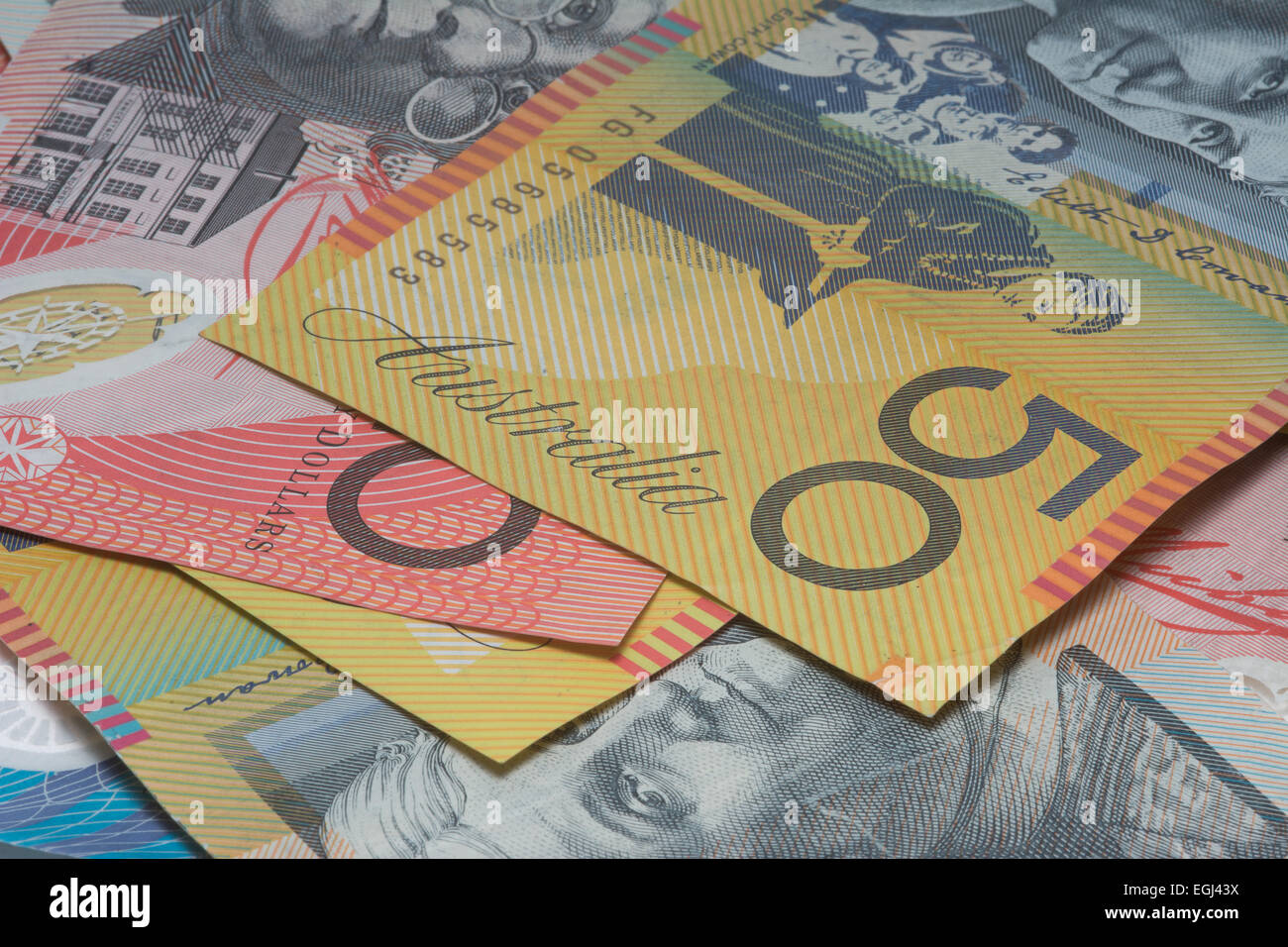 Close Up pile of Australian Money Stock Photo - Alamy