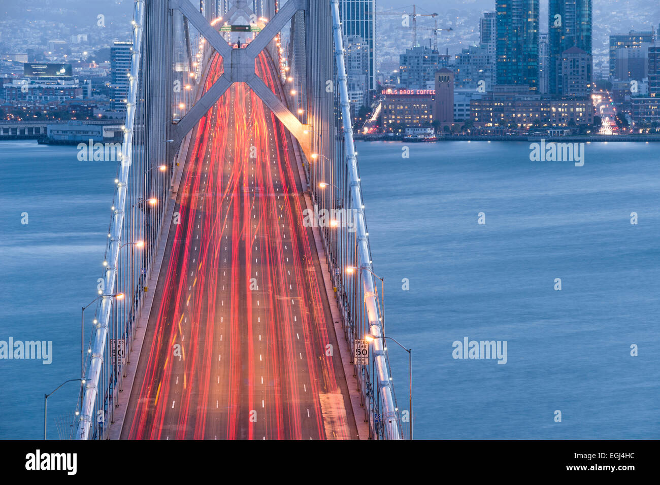 The USA, America, San Francisco, city bridge, blue hour, lights ...