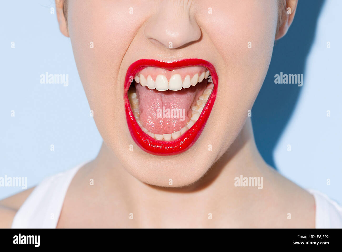 Young woman, face, detail, mouth, shouting, close-up Stock Photo - Alamy