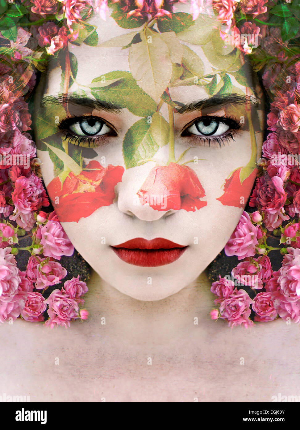 Portrait of a woman with red roses Stock Photo - Alamy