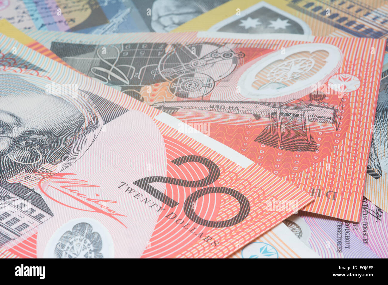 Close Up pile of Australian Money Stock Photo - Alamy