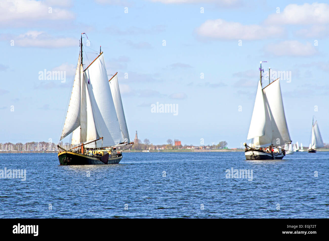 Traditional sailing ships on the IJsselmeer in the Netherlands Stock ...