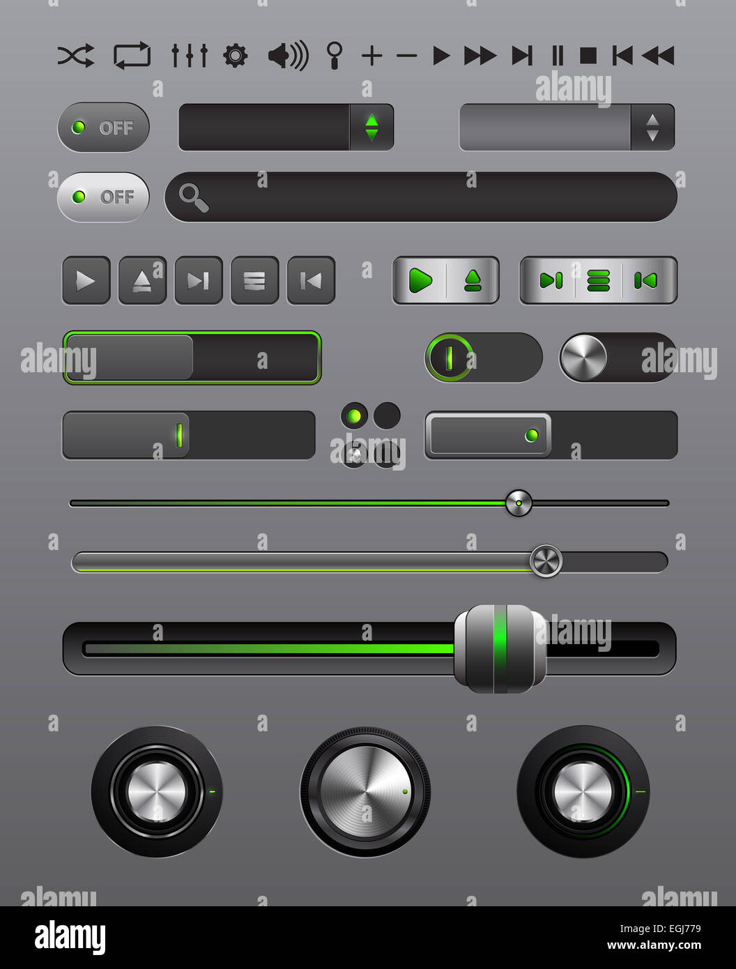 Set of buttons and icons for a musical player, vector illustration ...
