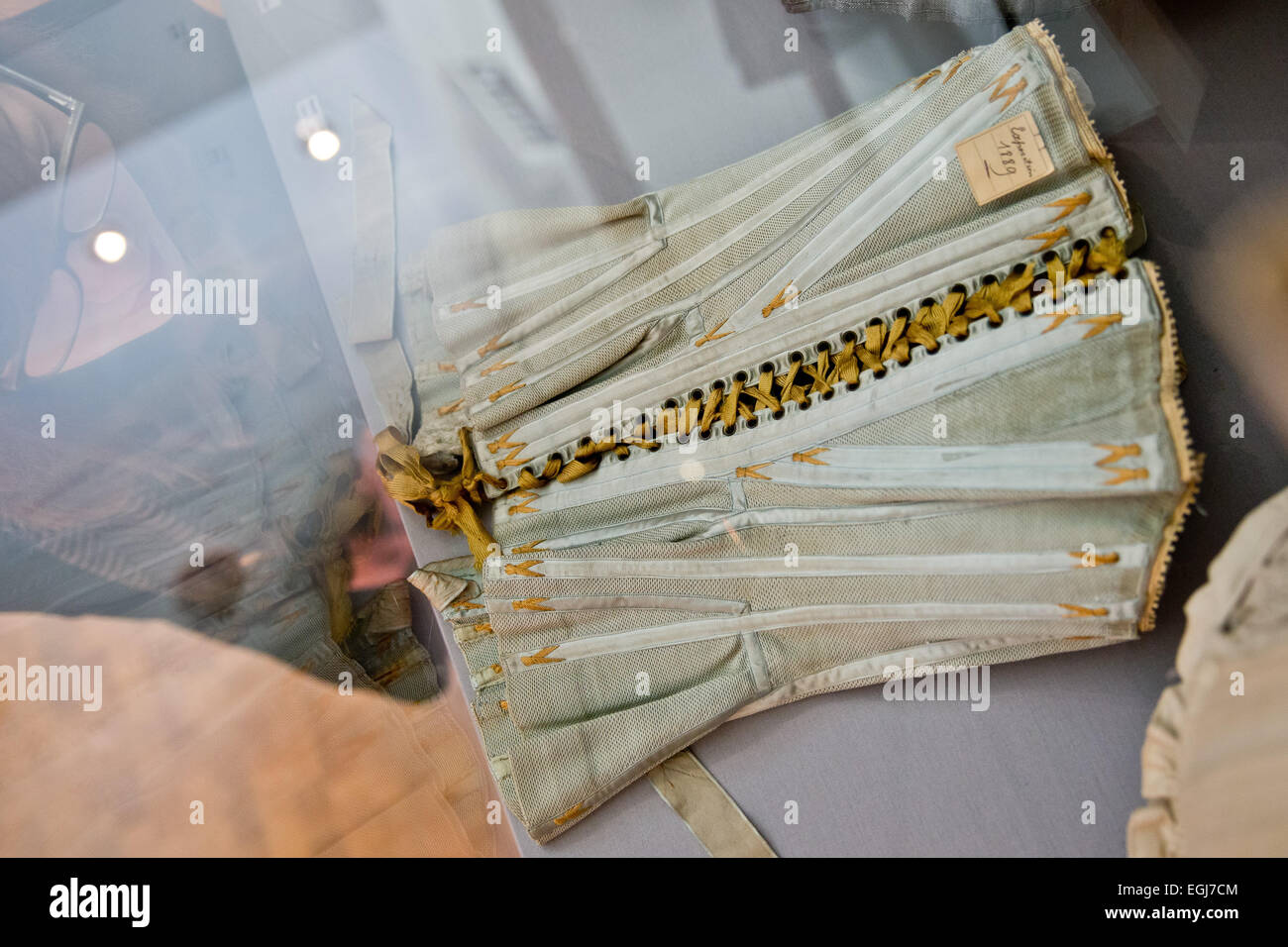 A corset from 1889 is shown before the official start of the exhibition ...