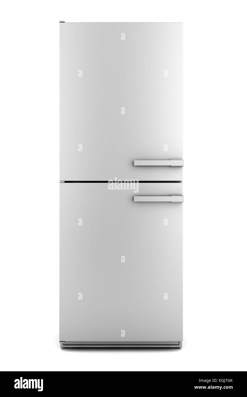 single modern gray refrigerator isolated on white background Stock ...