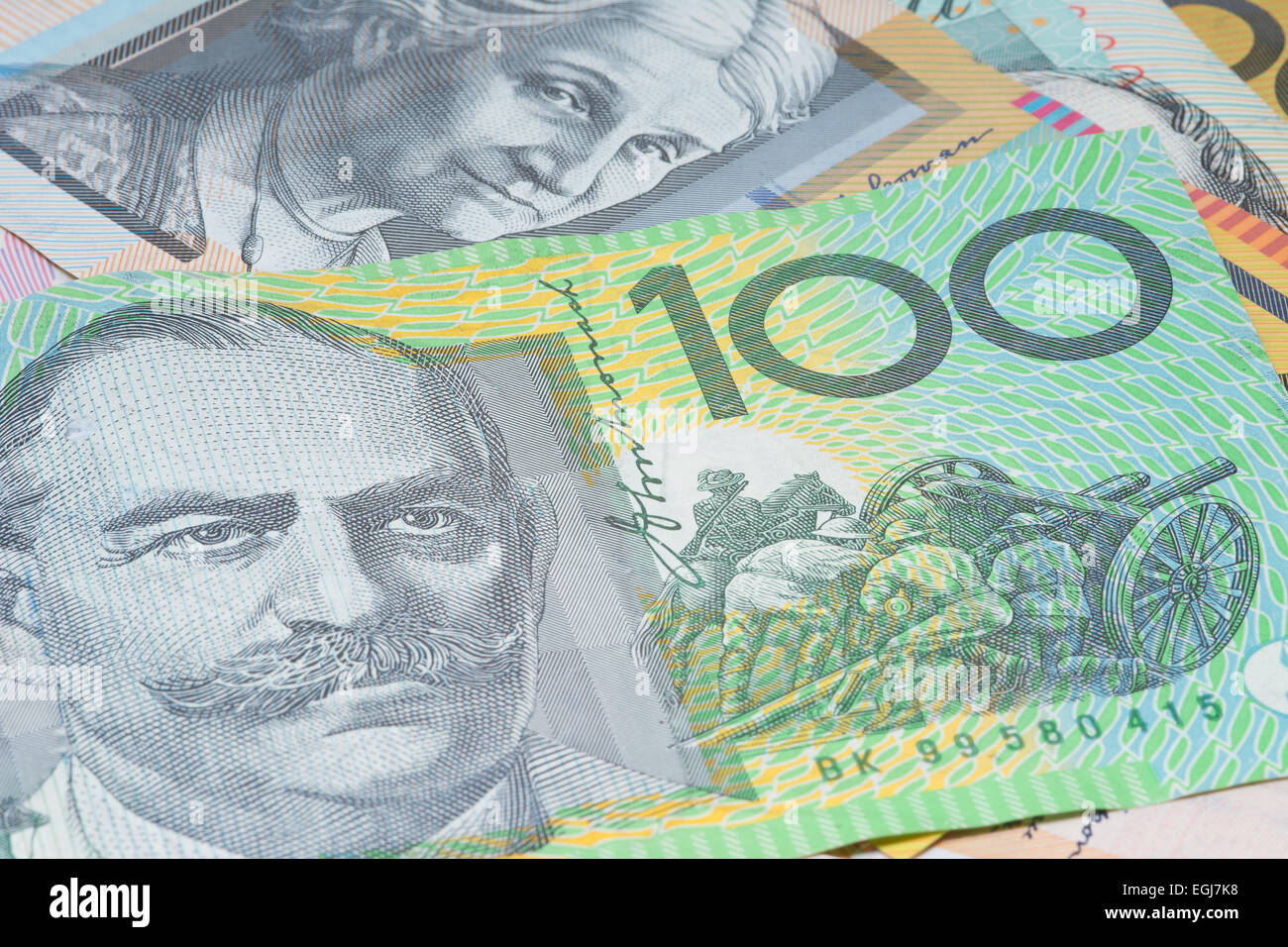 Close Up Pile of Australian Money $100 and $50 banknotes Stock Photo ...