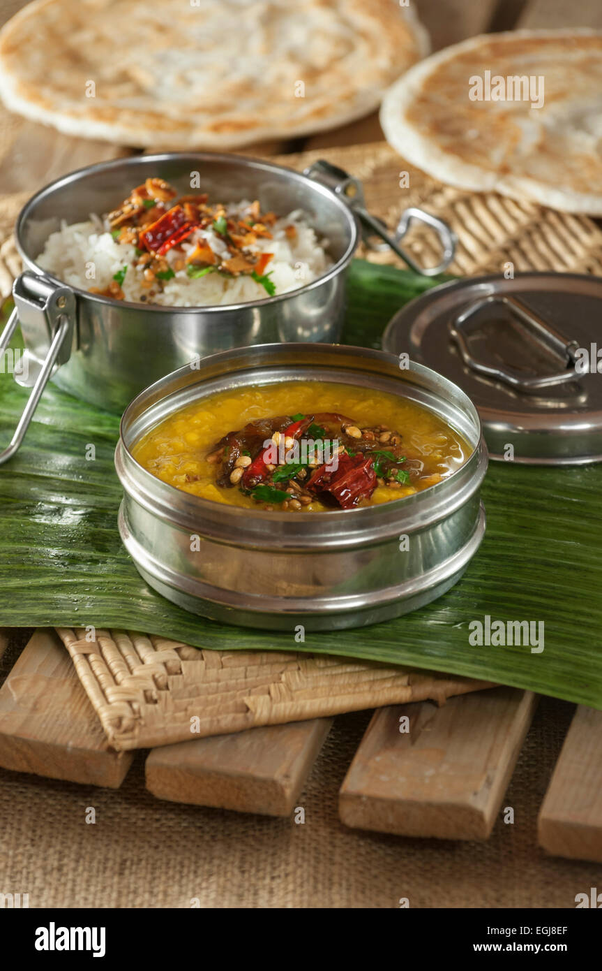 Dhal and rice in tiffin box. India Food Stock Photo - Alamy