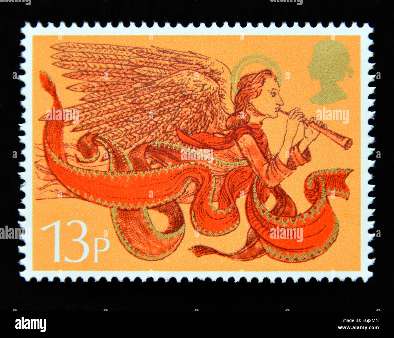 Postage stamp. Great Britain. Queen Elizabeth II. 1975. Christmas ...