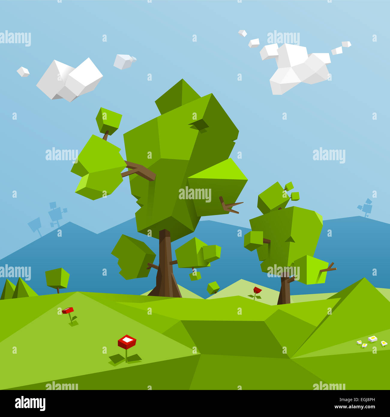 Vector low poly cartoon landscape Stock Photo - Alamy