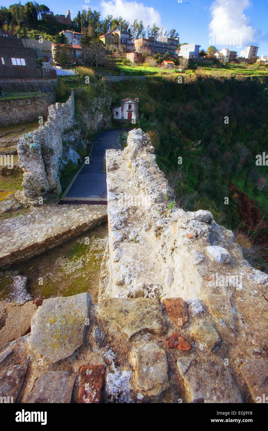 Rometta medieval fortification, Messina port Stock Photo - Alamy