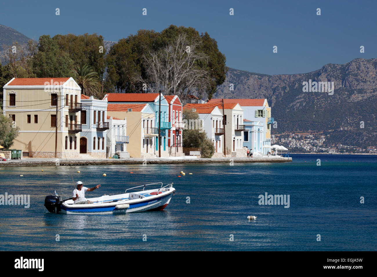 View of harbour, Kastellorizo (Meis), Dodecanese, Greek Islands, Greece ...