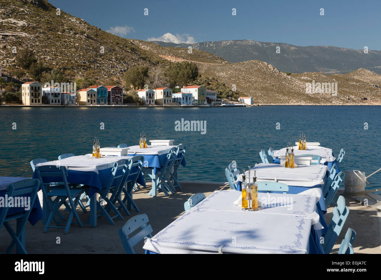 Harbourside restaurant, Kastellorizo (Meis), Dodecanese, Greek Islands ...