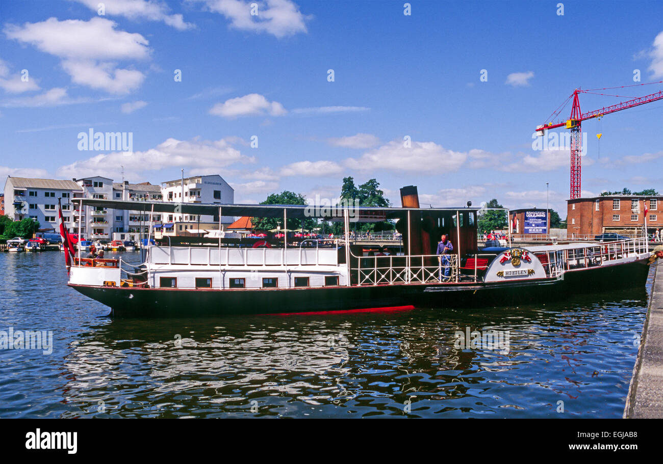 The Danish paddle steamer Hjejlen being turned on Remstrup Aa in the ...