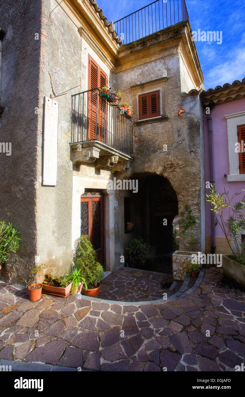 Homes in Rometta town, Sicily, Italy Stock Photo - Alamy