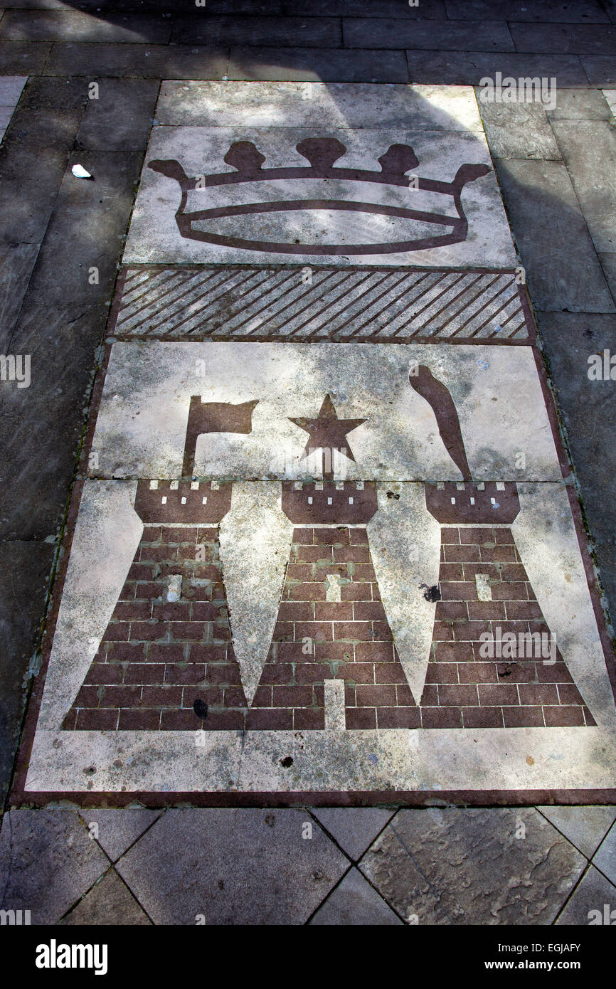 Rometta coat of arms into central square, Sicily Stock Photo - Alamy