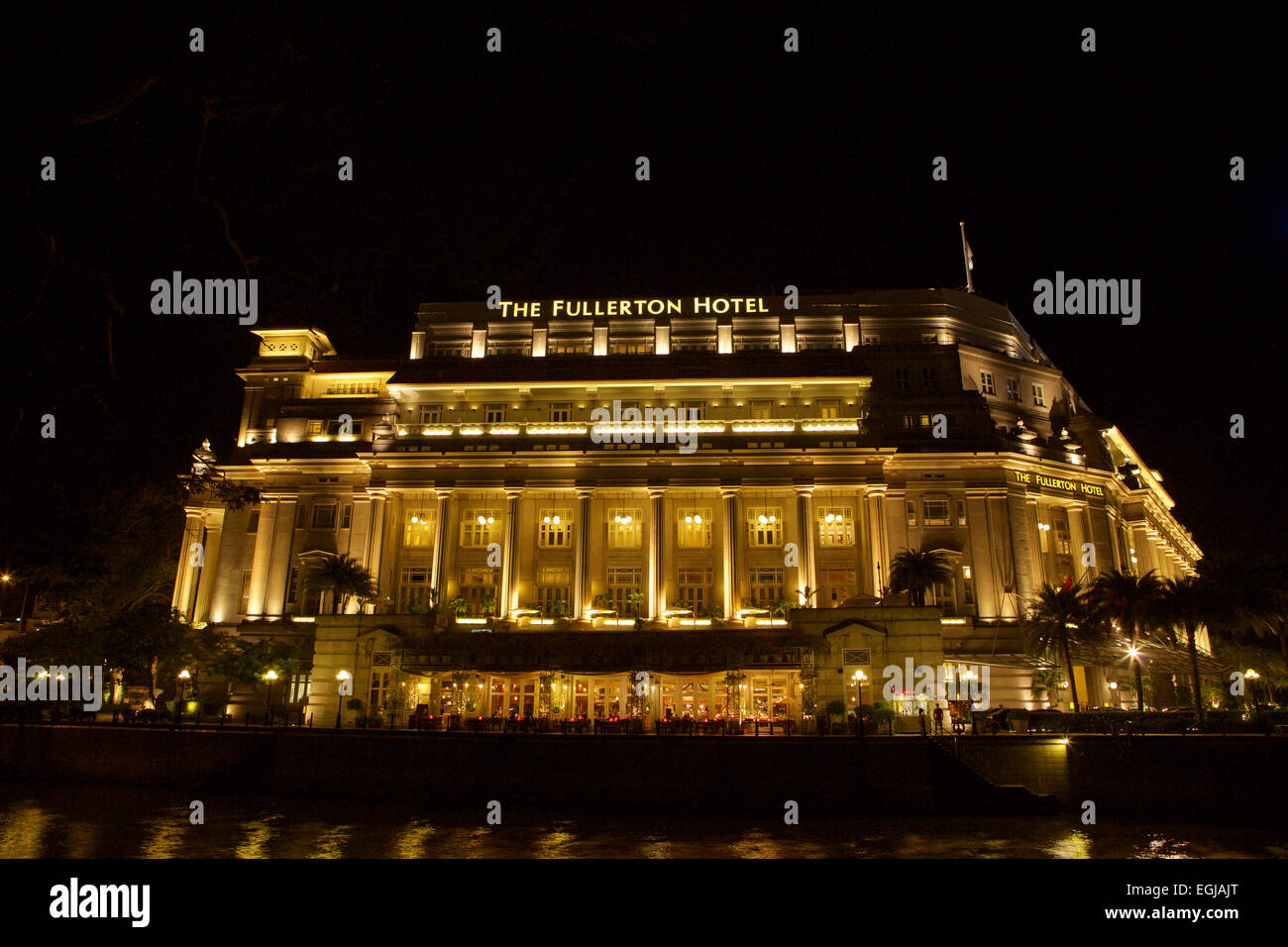 The famous Fullerton Hotel in Singapore. Night shot showing of the ...