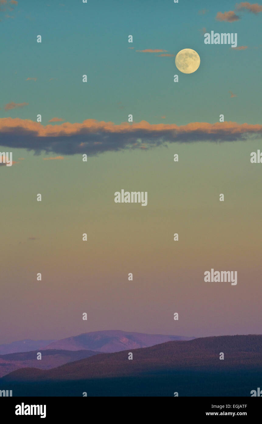 Full moon rising over Yellowstone National Park, Wyoming, the United ...