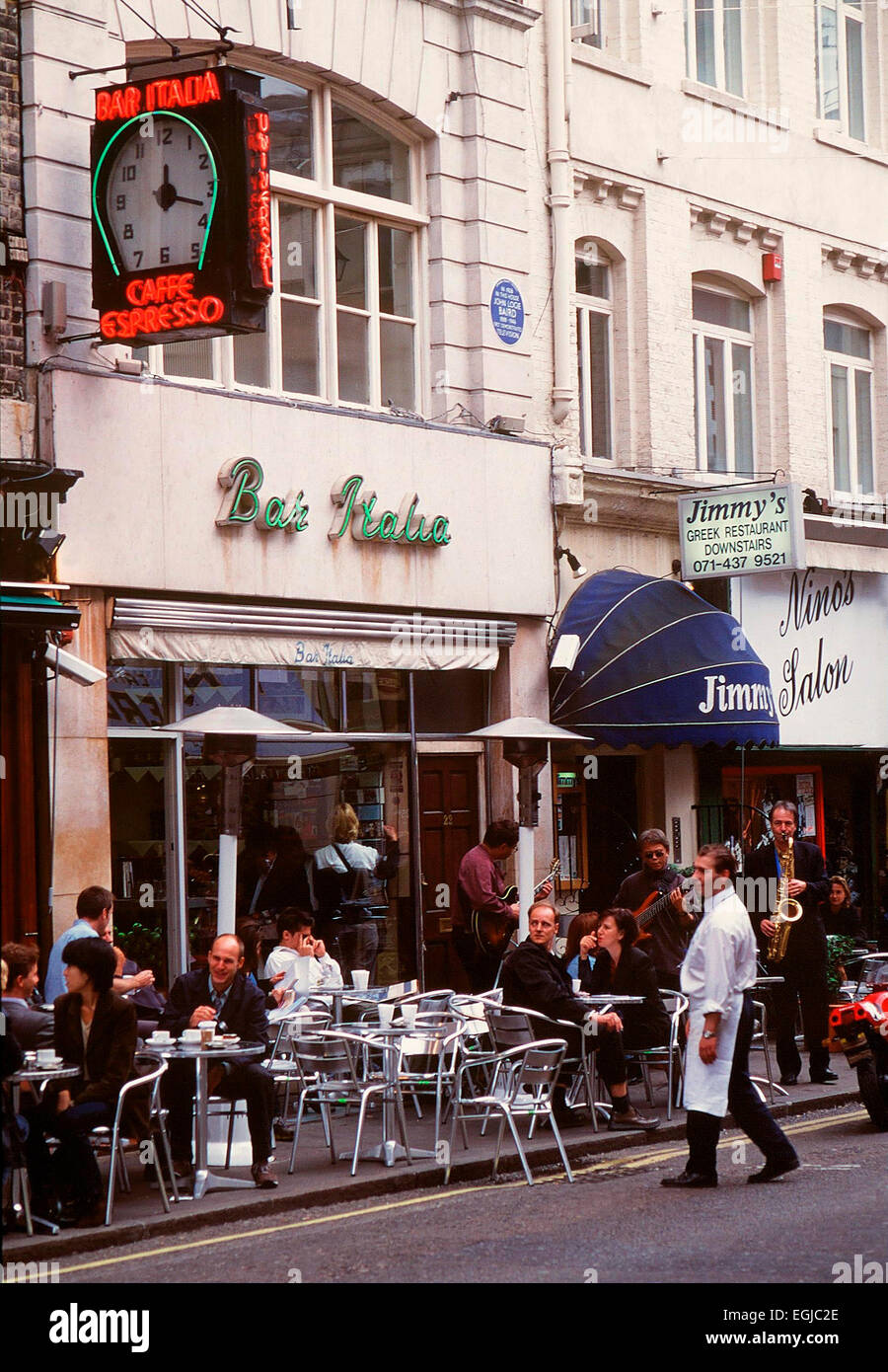 Bar Italia, Frith Street, Soho, London, Britain - Aug 1999 Stock Photo ...