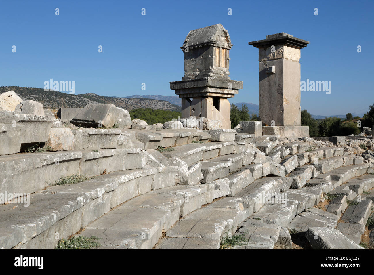 Amphitheatre and Harpy monument, Xanthos, near Kalkan, Lycia, Antalya ...