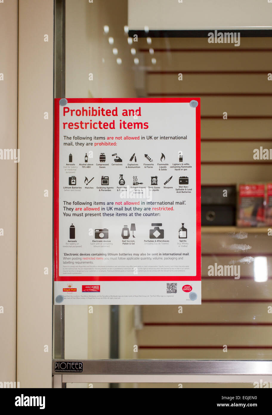 Post Office poster of Prohibited and restricted items regulations Stock ... Post Office poster of Prohibited and restricted items regulations Stock ...