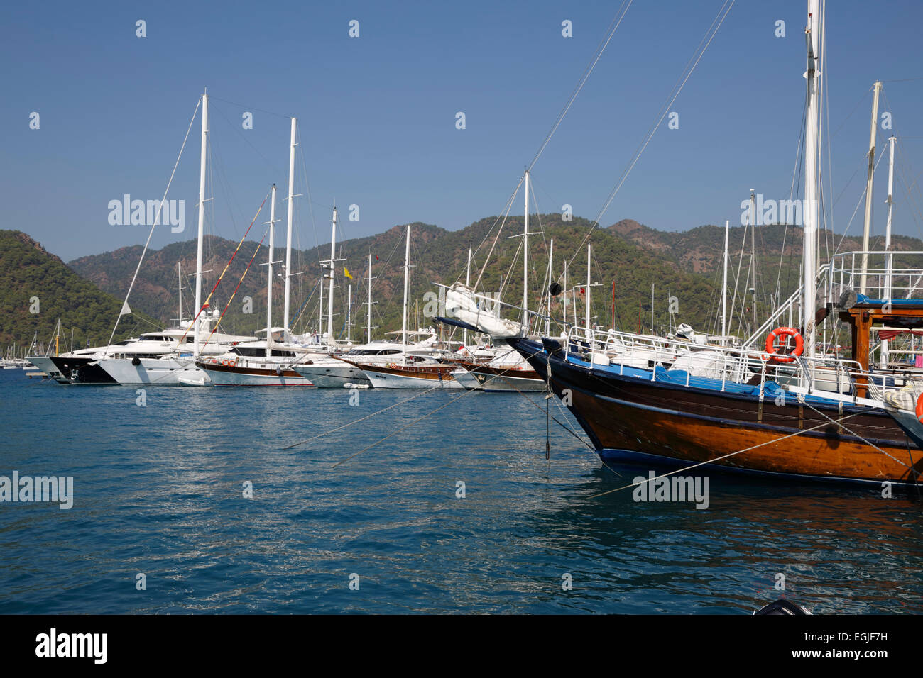 Gulets and yachts in marina, Gocek, Mugla Province, Mediterranean Coast ...